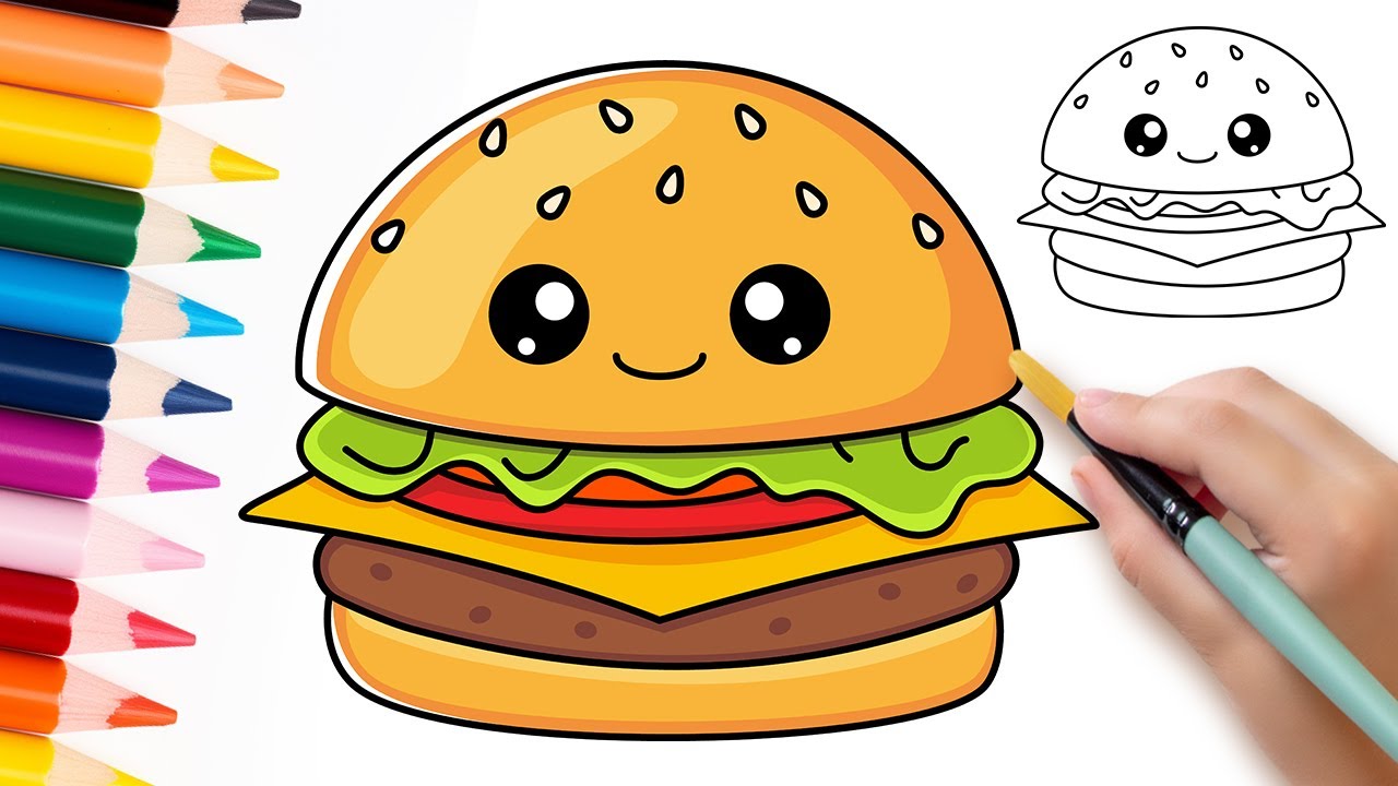 🍔How to Draw a Cute Hamburger🖌️Easy Drawings Step by Step - YouTube