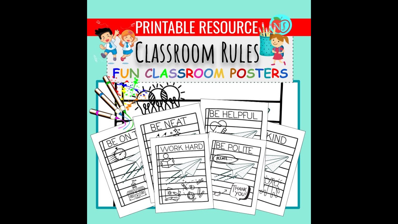 Classroom Rules Poster Teacher Resource - 12 Black & White | Coloring ...