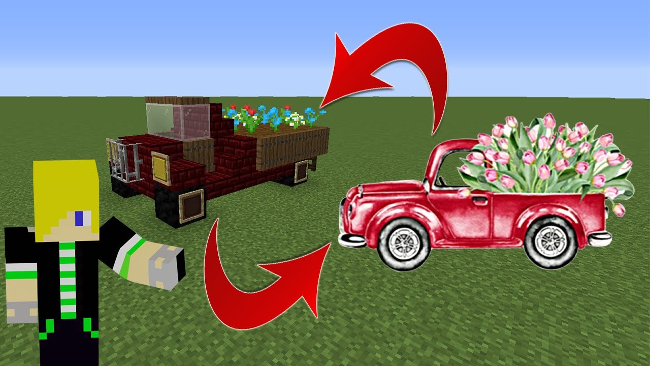 How to Build a Red Pickup Truck Hauling Flowers in Minecraft 1.15.2 - 1 ...