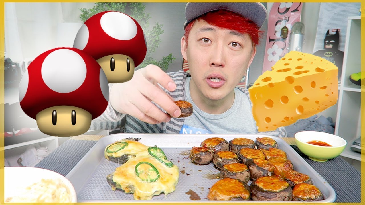CHEESE STUFFED MUSHROOM MUKBANG - YouTube