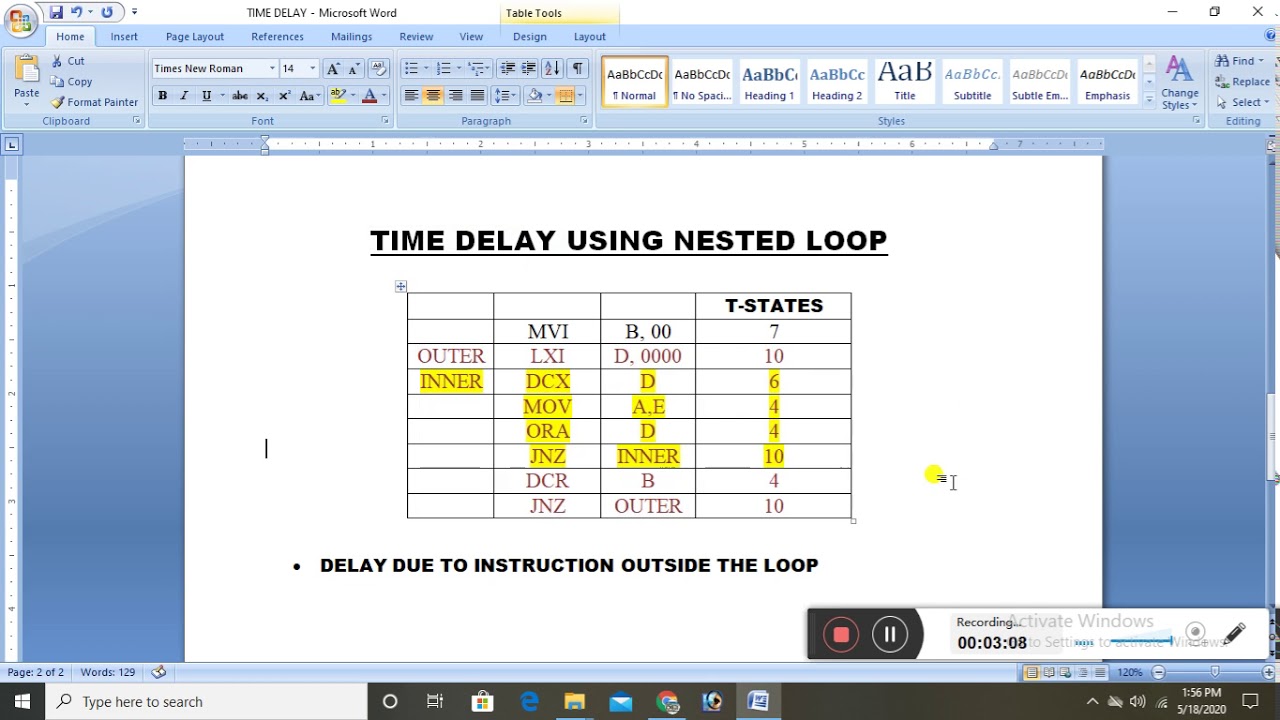 Time Delay Using Nested Loop In 8085 Youtube 0906