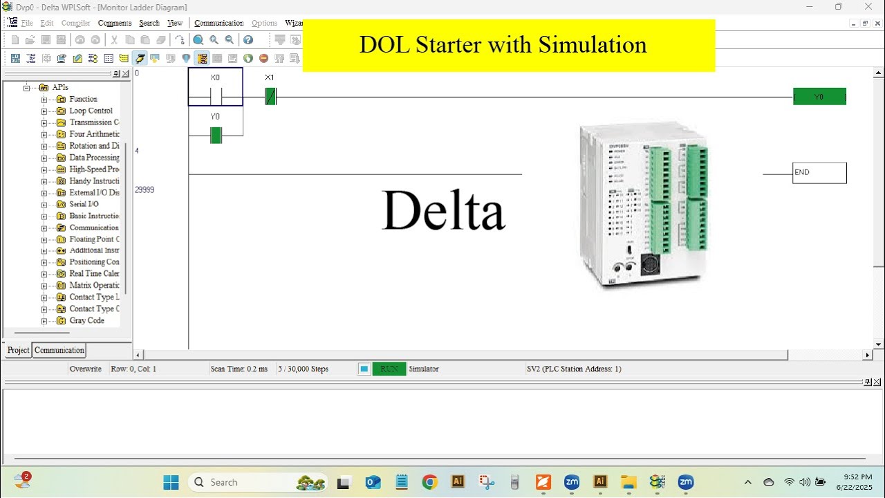 Delta PLC Tutorial 03: DOL Starter with Simulation - YouTube
