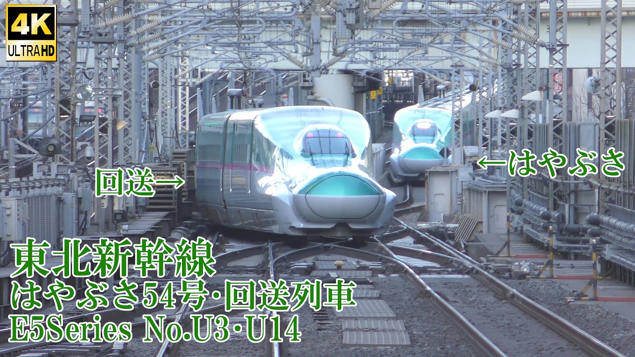 東北新幹線はやぶさ54号・回送列車 E5系U3・U14編成 240101 JR Tohoku Shinkansen Tokyo Sta. - YouTube