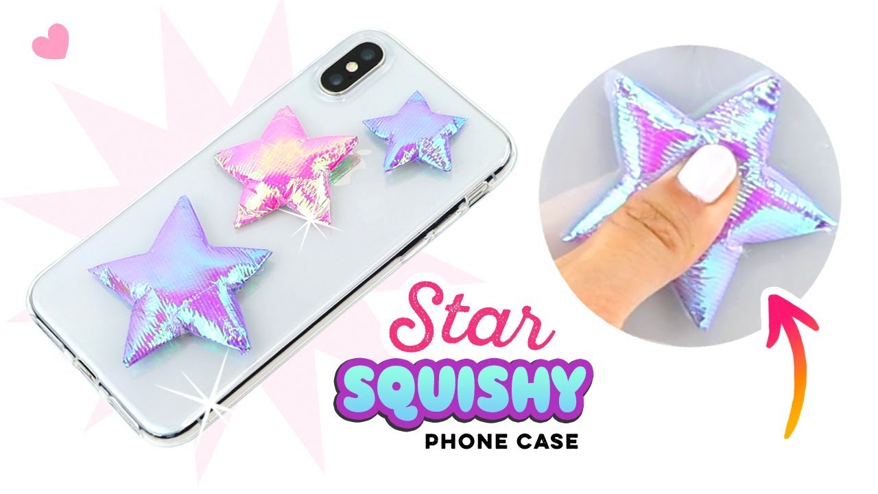 SQUISHY STARS DIY PHONE CASE!!! How To Make Iridescent Puffy Stars ...