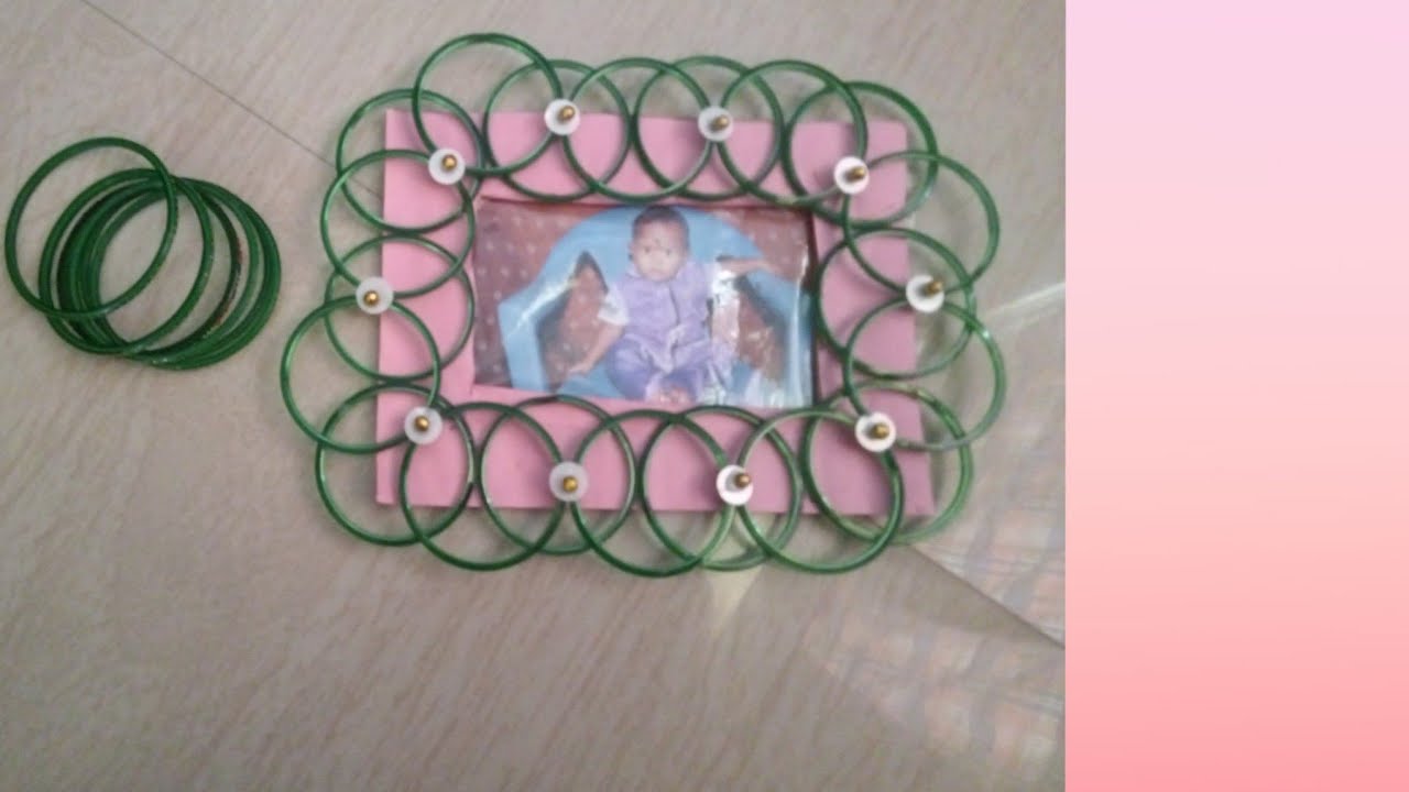 How to prepare simple and easy photo frame with bangles - YouTube
