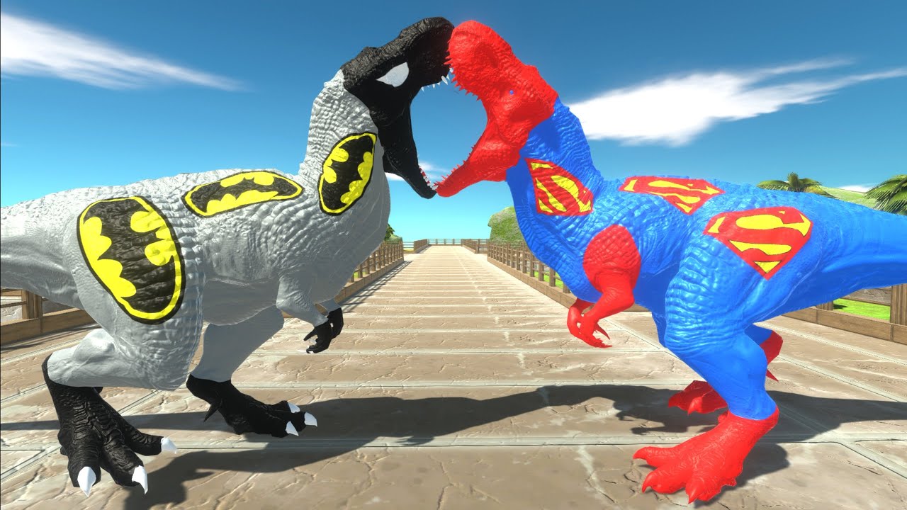BATMAN T-REX vs SUPERMAN T-REX OASIS DEATH RUN - Animal Revolt Battle ...