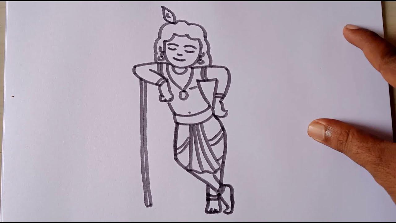How to draw lord Krishna/easy lord Krishna drawing step by step/Baal ...