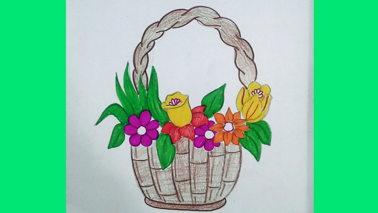 how to draw flower basket//fuldani drawing //flower basket drawing ...