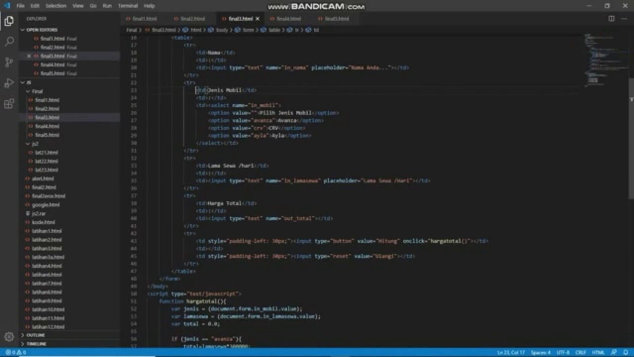 Final Matkul(Mata Kuliah) Pemrograman Dasar. Contoh Penerapan program ...