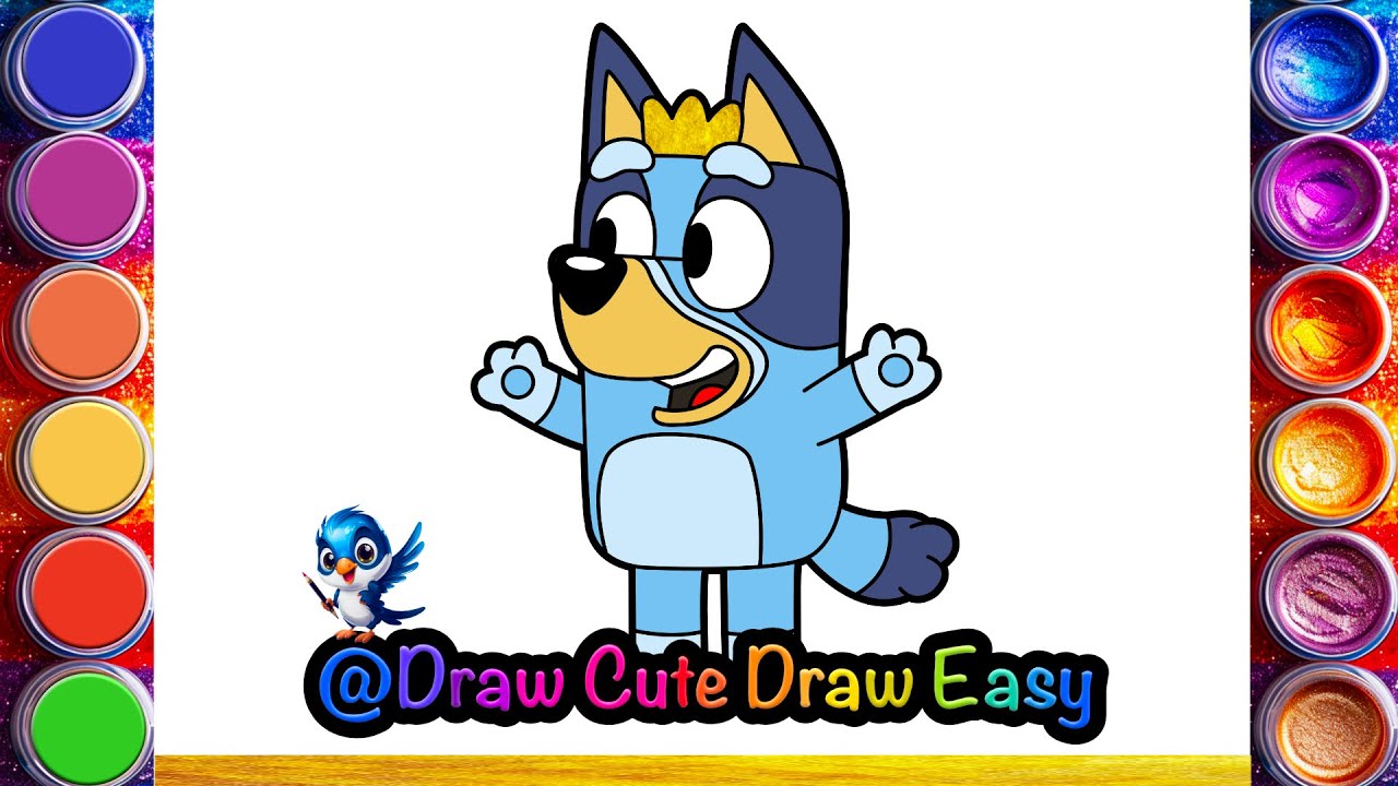 How to draw Bluey with a crown 👑💙 | easy drawing and coloring for kids ...