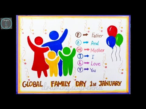 Happy Family Drawing || Family Day Poster Drawing || Happy Family Card ...