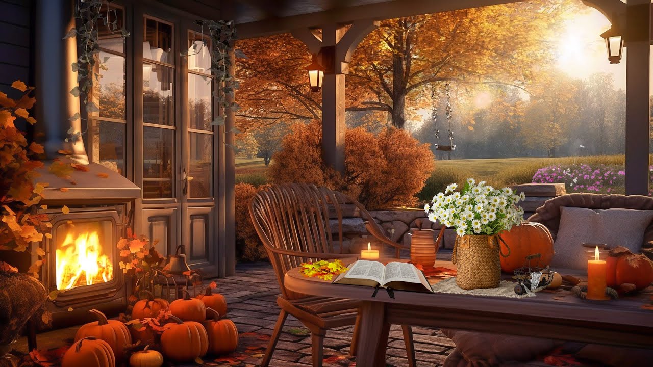 FALL PORCH AMBIENCE: Cozy Autumn Afternoon Sounds, Crunchy Leaves ...