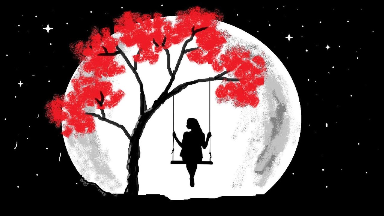 Moonlight drawing || night scenery || how to draw in computer || ms ...