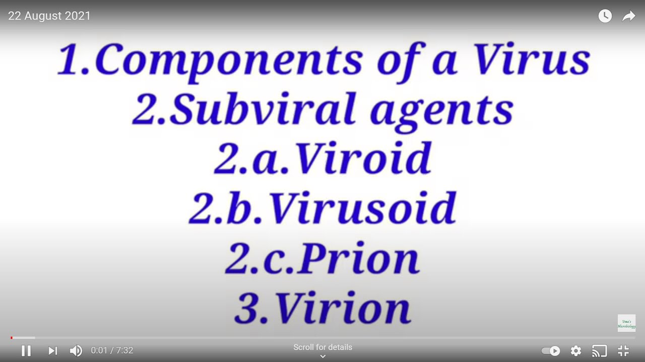 Subviral agents - Viroid, Virusoid and Prion. Components of a virus and ...