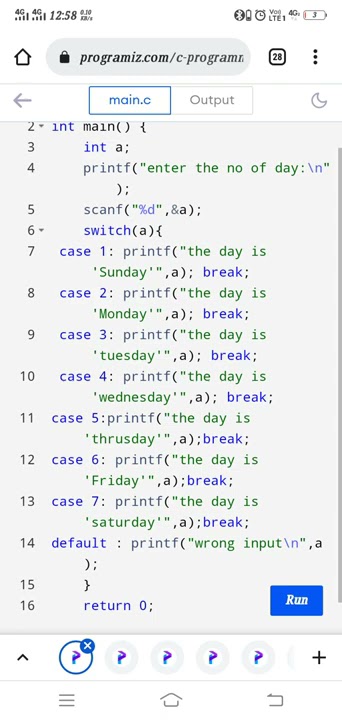 C Program To Print Day Of Week Name Using Switch Case Take Input From User🔥🔥 Youtube