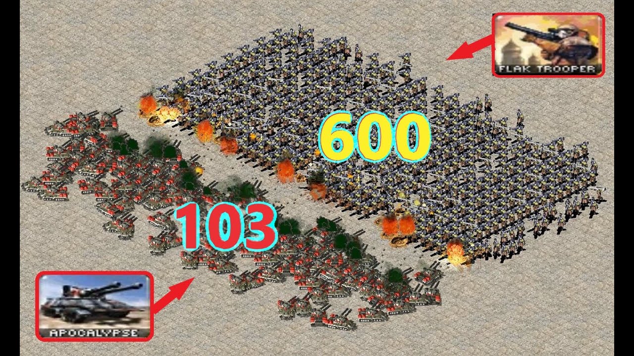 Apocalypse vs 600 Flak Troopers - Same Cost - Red Alert 2 - YouTube