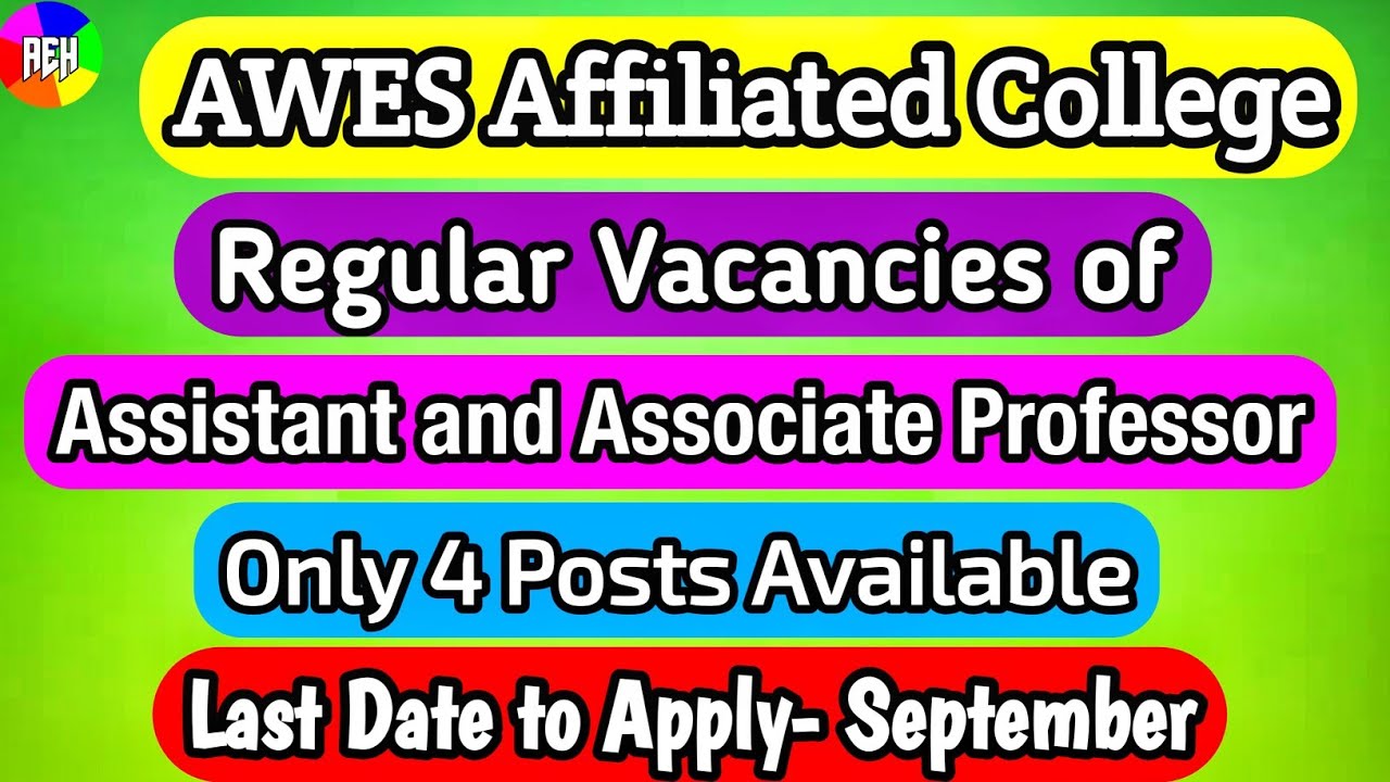 Regular Assistant Professor | Associate Professor Vacancy | AWES ...
