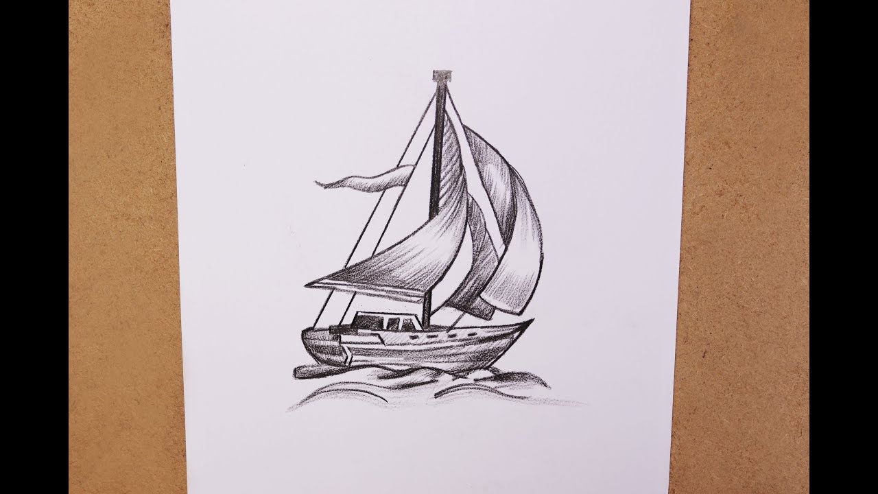 Sailboat Pencil Drawing How To Draw Sailing Boat With Simple Colored