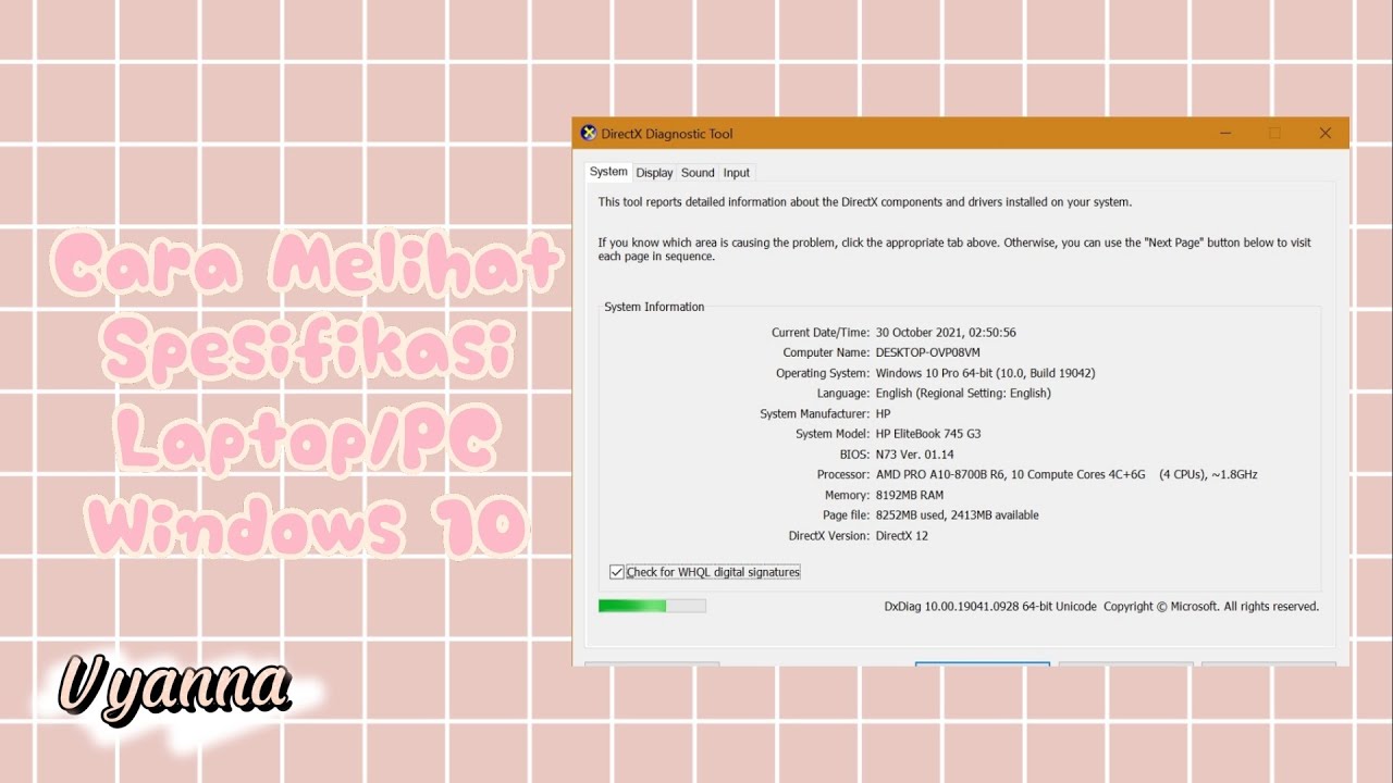 CARA MELIHAT SPESIFIKASI LAPTOP/PC WINDOWS 10 | Vyanna - YouTube