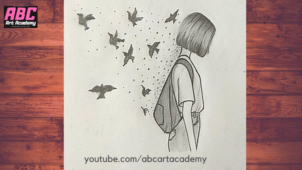 Girl with Bird || How to Draw a Girl with Birds ? ABC Art Academy - YouTube