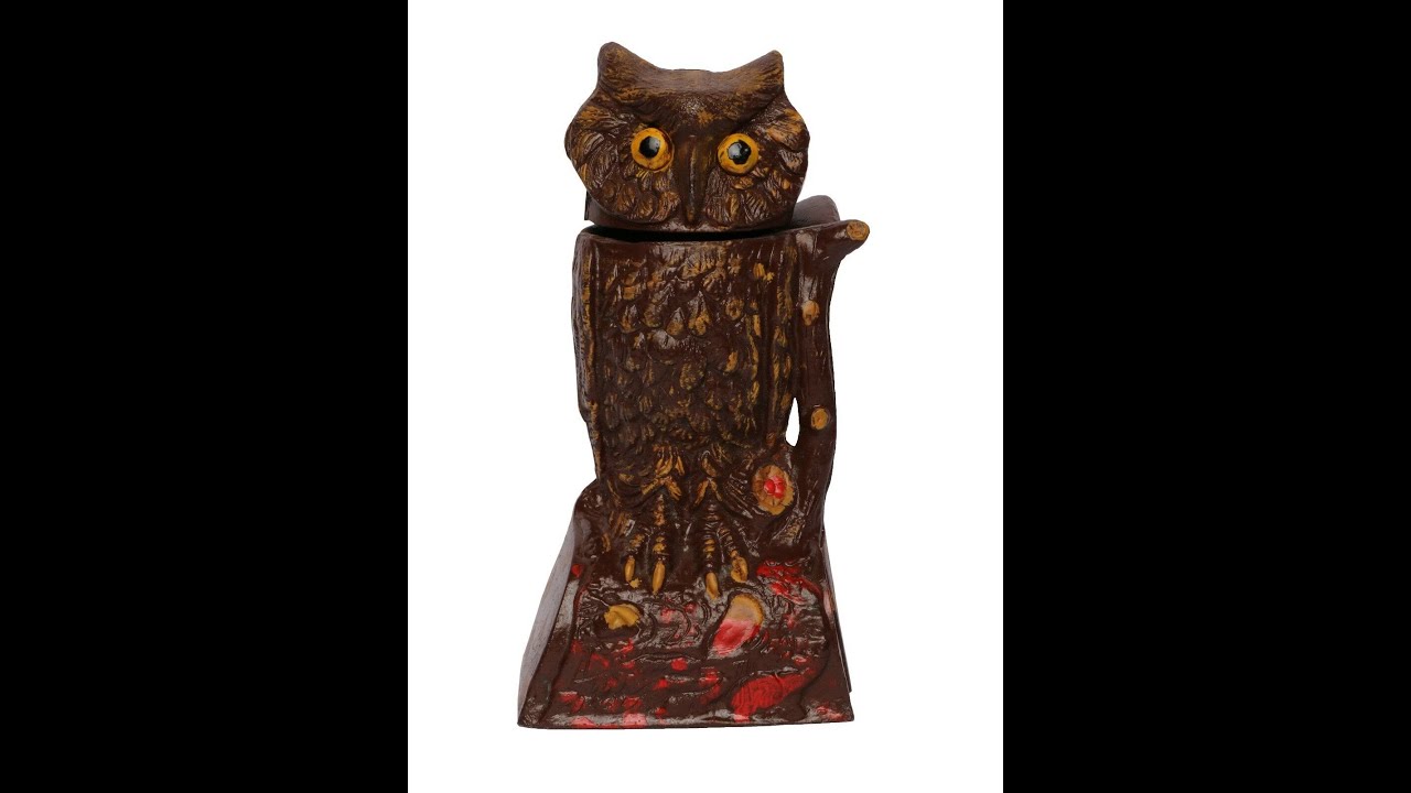 Owl ban MONEY BANK ANTIQUE /VINTAGE STYLE CAST IRON MECHANICAL Brown ...
