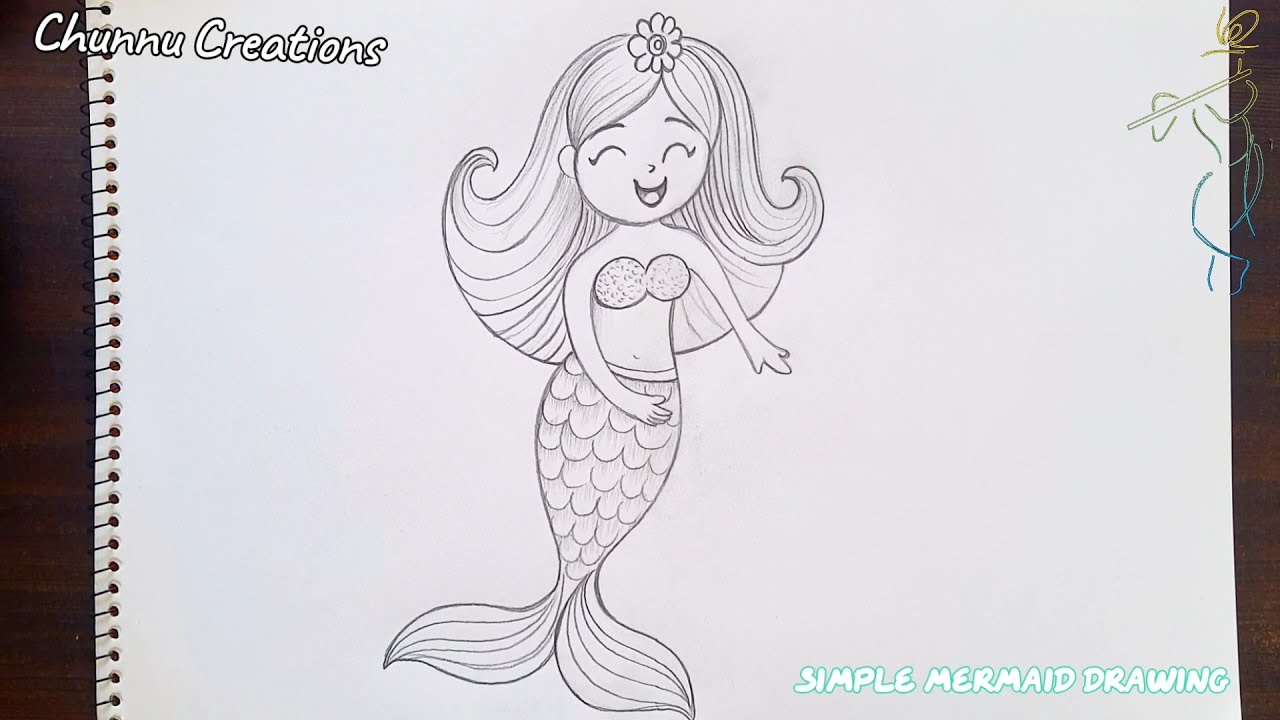 Beautiful Mermaid Drawing | Cute Mermaid Sketch for Beginners / Magical ...