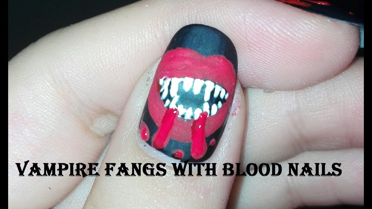 Vampire Diaries Nail Art Tutorial | Vampire Fangs-Halloween Nail Art ...
