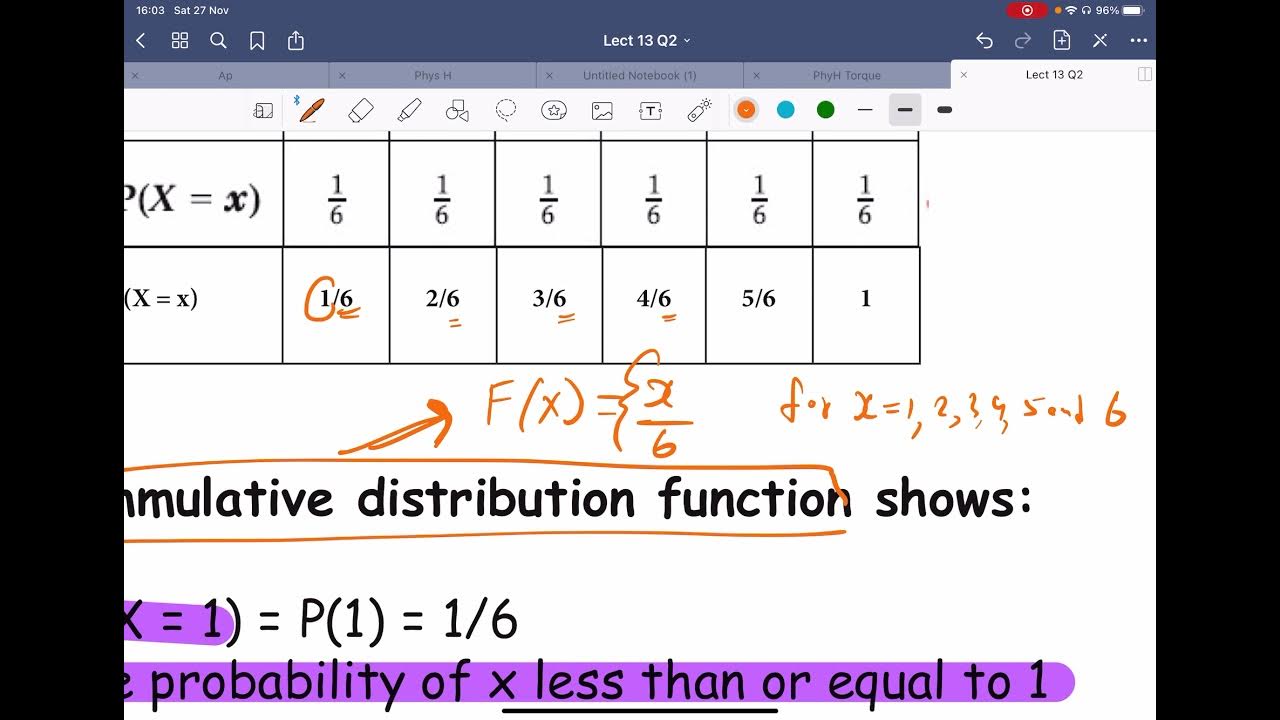 Statistics - Discrete Random Variable: Cumulative Frequency Function - YouTube