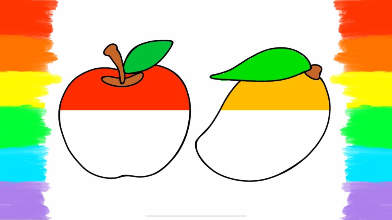 How to Draw and Color Apple and Mango丨 Coloring Page 🎨🍎🥭 - YouTube