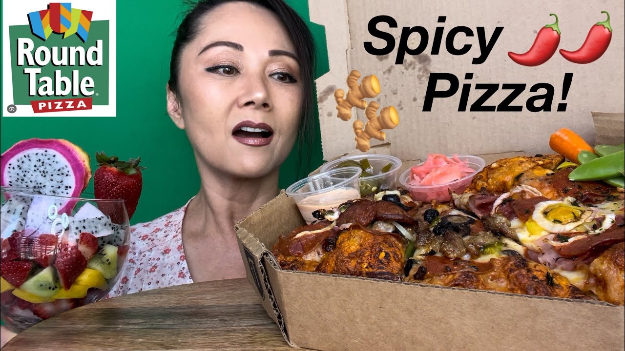 ASMR EATING ROUND TABLE COMBINATION PIZZA: HOT AND SPICY! #asmr #먹방 ...