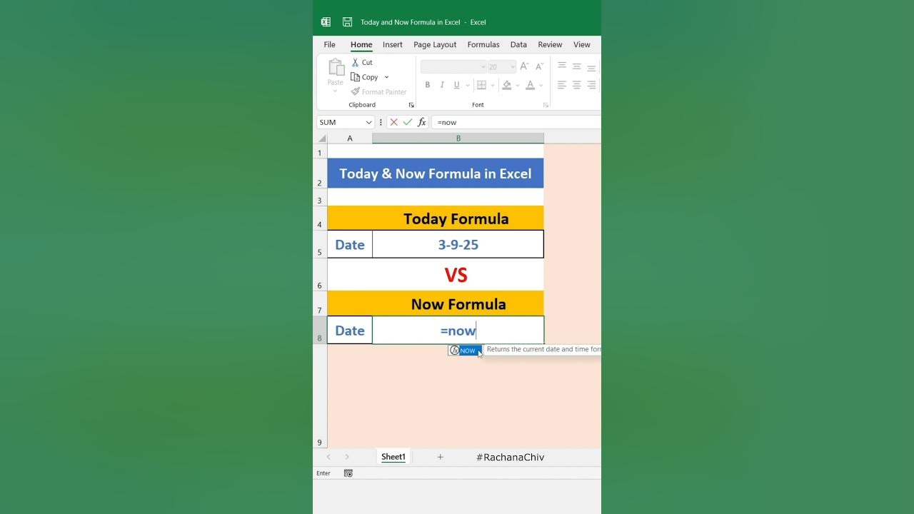 Today and Now Formula in Excel #excel #shorts #excelbasic - YouTube