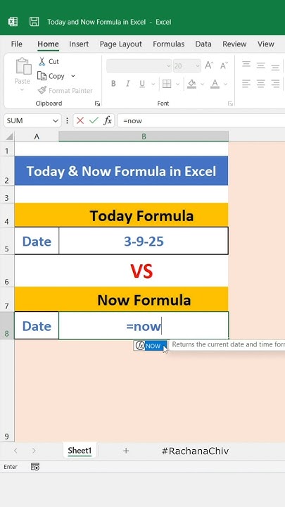 Today and Now Formula in Excel #excel #shorts #excelbasic - YouTube
