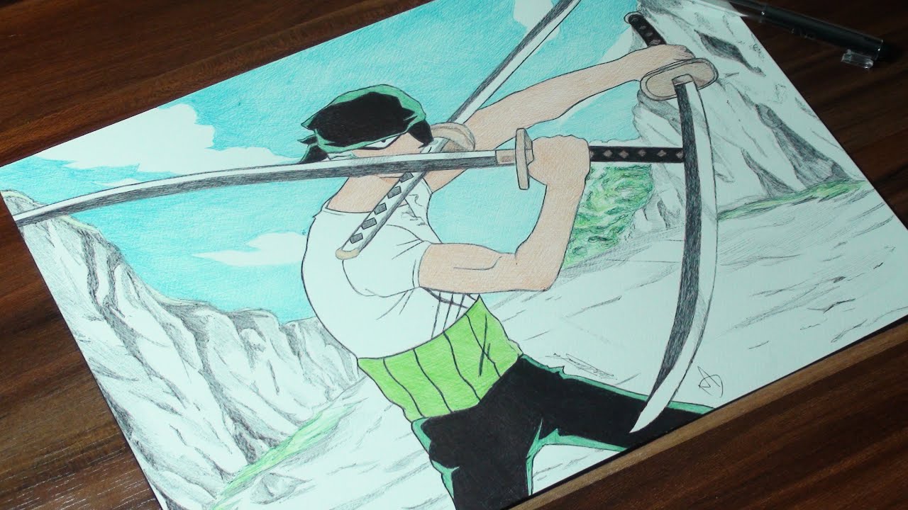 Roronoa Zoro Pen Drawing - One Piece 14 - DeMoose Art - YouTube