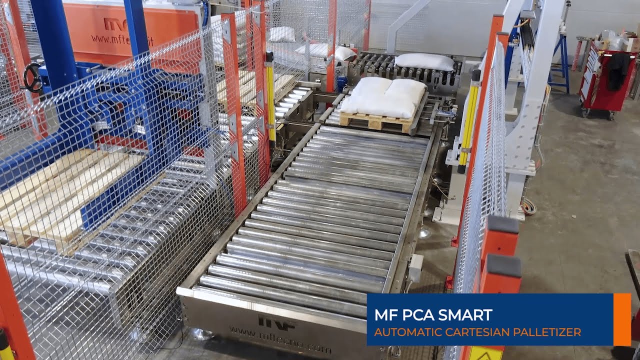 Palletizer for bundles and pre-formed bags - YouTube