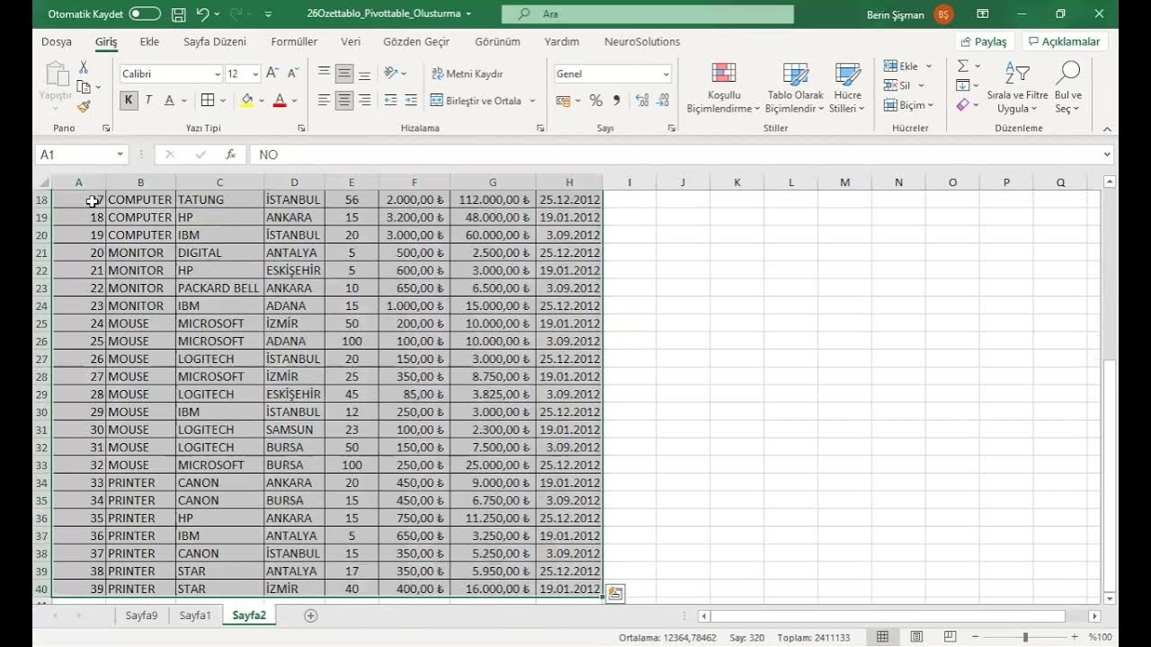 EXCELDE PİVOT TABLOSU- SIRALAMA-FİLTRELEME UYGULAMALARI - YouTube
