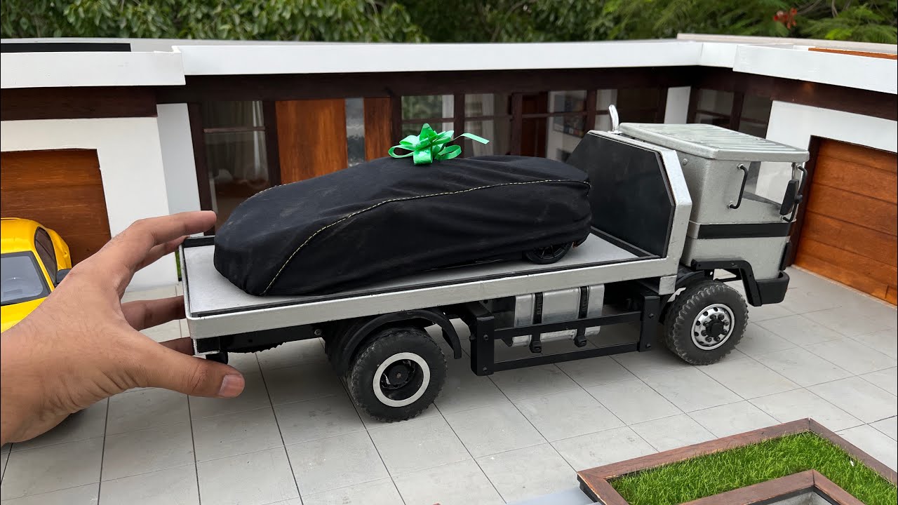 Mini Luxury Supercar Delivery with Miniature Car Transport Truck ...