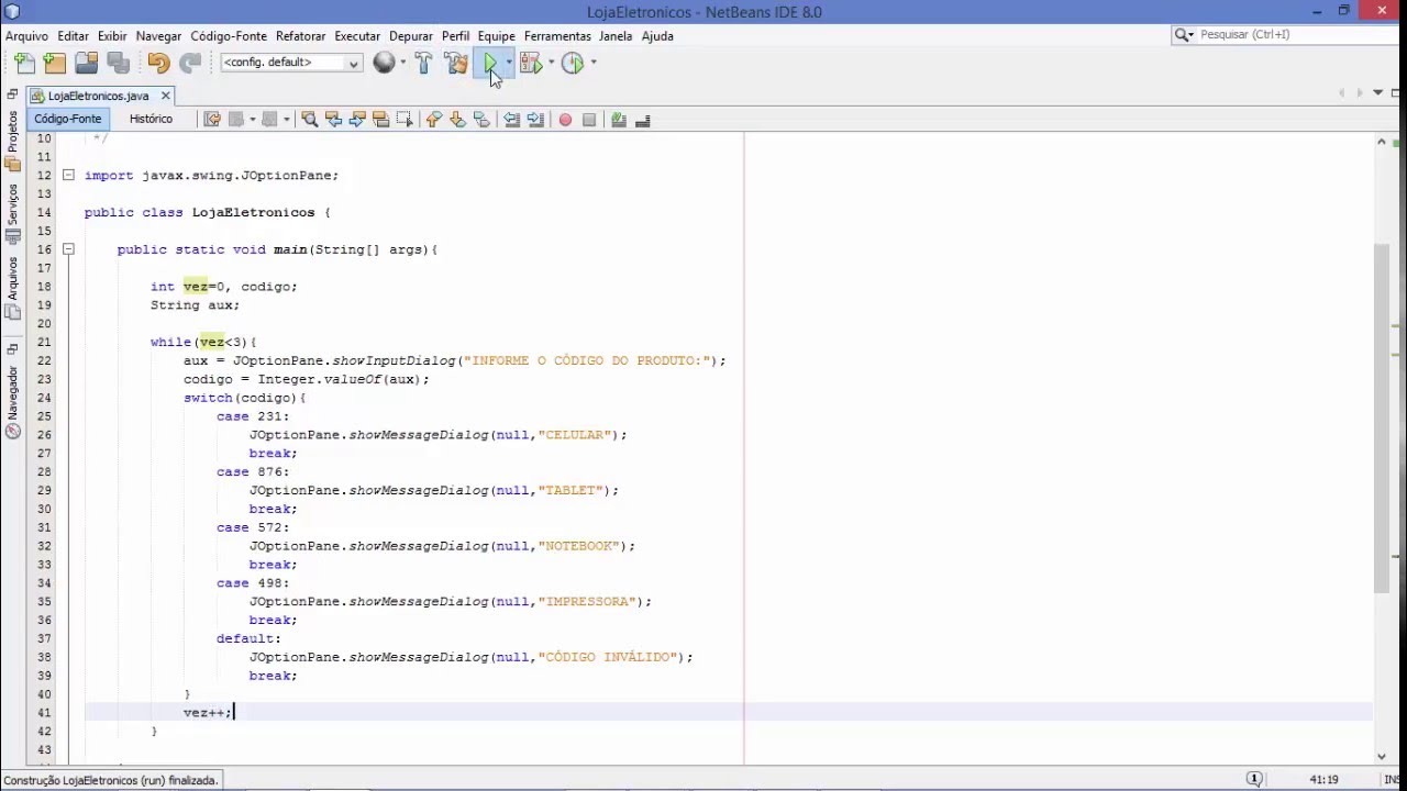 Prática Loja Eletrônica Java Uso Do While Switch Joptionpane Youtube