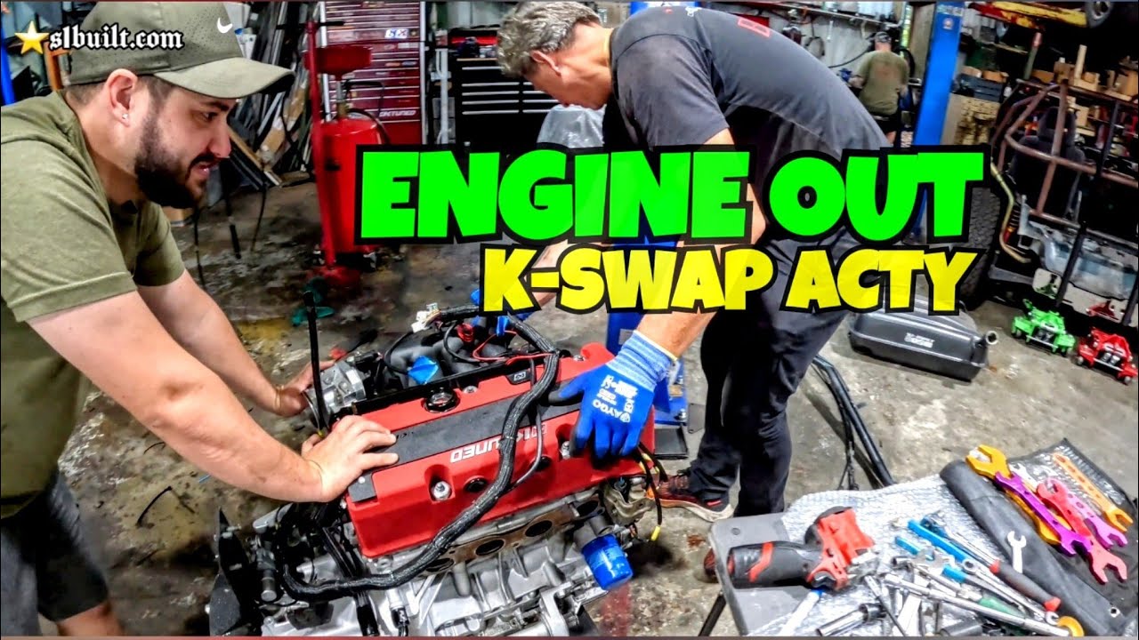 ENGINE and TRANS OUT THE K-SWAPPED ACTY - YouTube