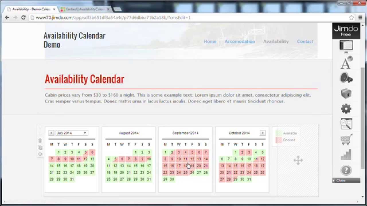 Availability calendar on Jimdo - YouTube