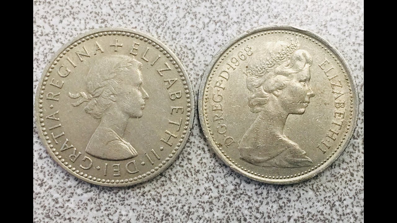 UK 1963 One Shilling - UK 1968 5 New Pence - Great Britain Same Value ...