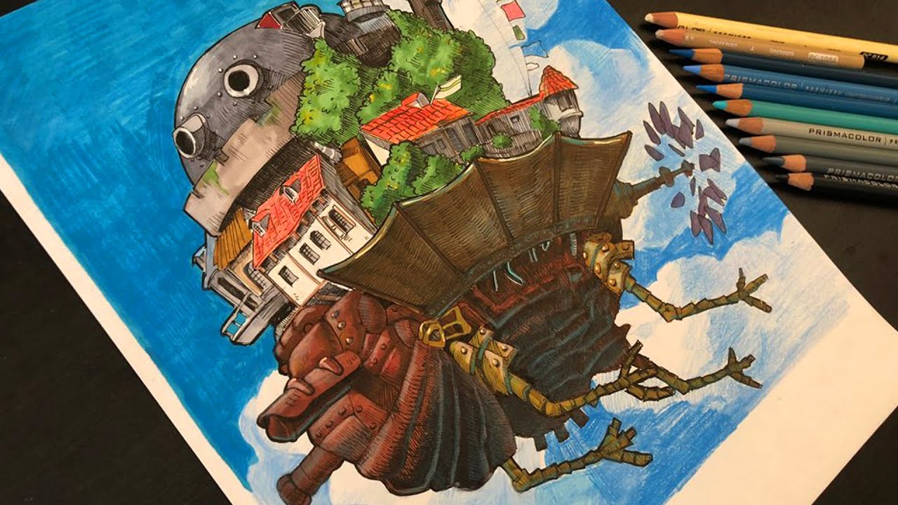 [Studio Ghibli] | Howl's Moving Castle | Drawing | Gbrush - YouTube