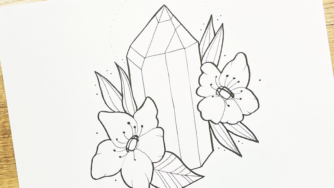 How to draw Beautiful Crystal with flowers Easy for Beginners | Step by ...