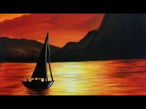 Full Tutorial For Beginners Step By step|Sunset Painting Easy Technique ...