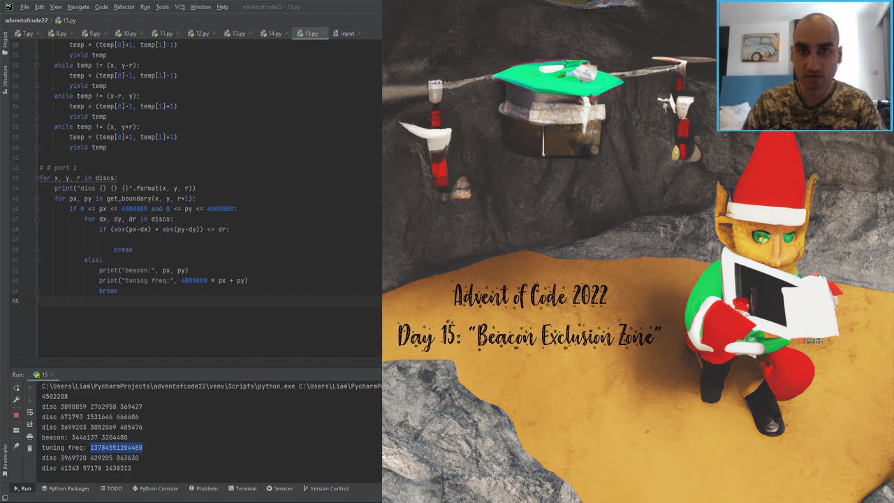 Advent of Code 2022 (python) - day 15 "Beacon Exclusion Zone" - YouTube