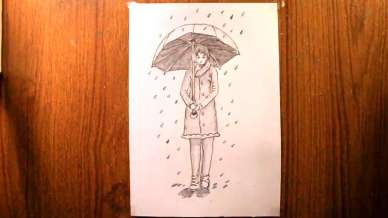 How TO Draw a girl with umbrella step by step - YouTube