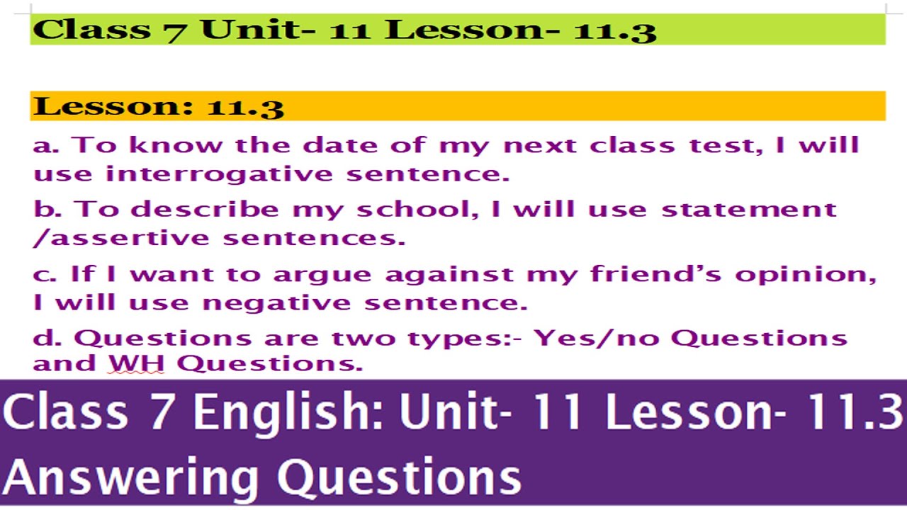 Class- 7 Unit- 11 Lesson- 11.3 Question & Answer - YouTube