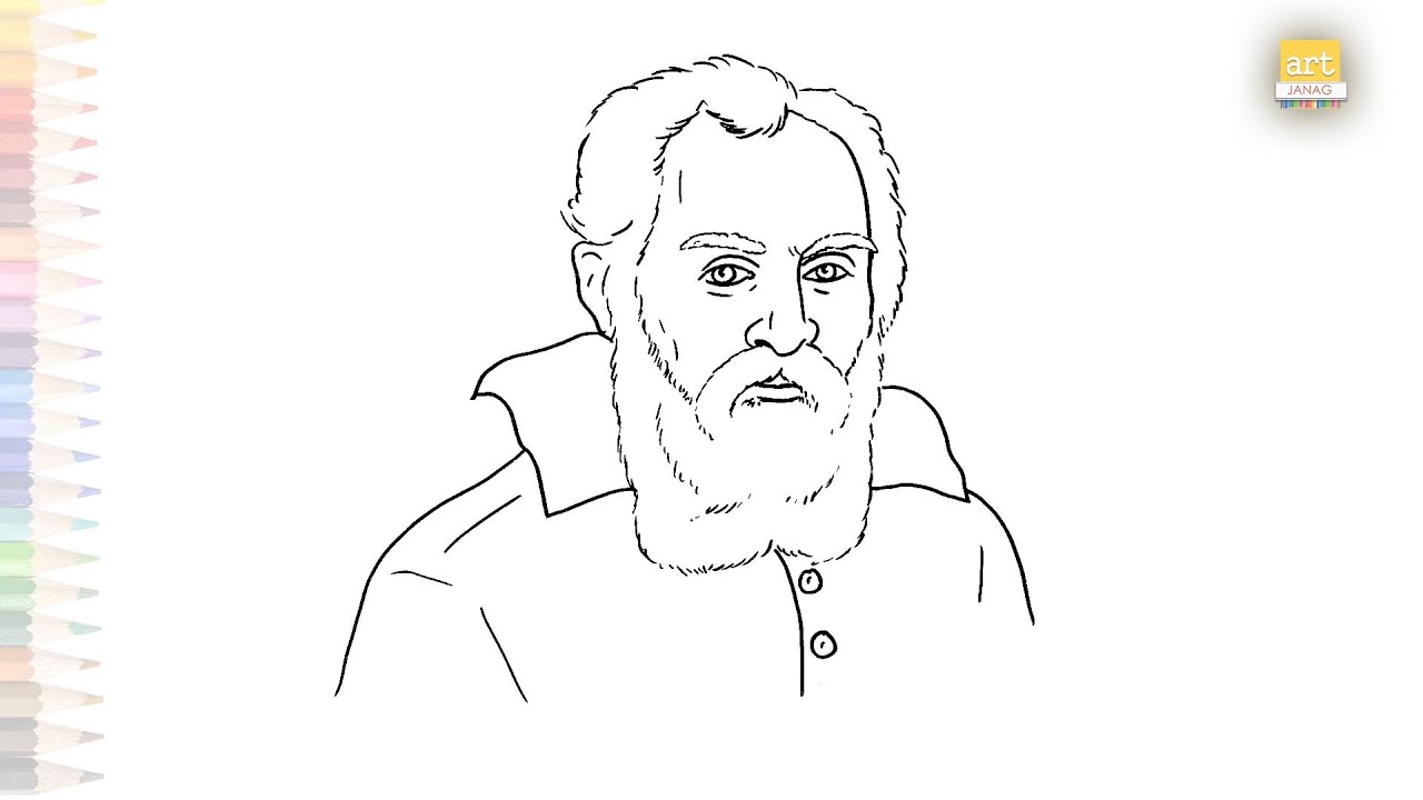Galileo Galilei portrait drawing easy | Outline Art | How to draw ...
