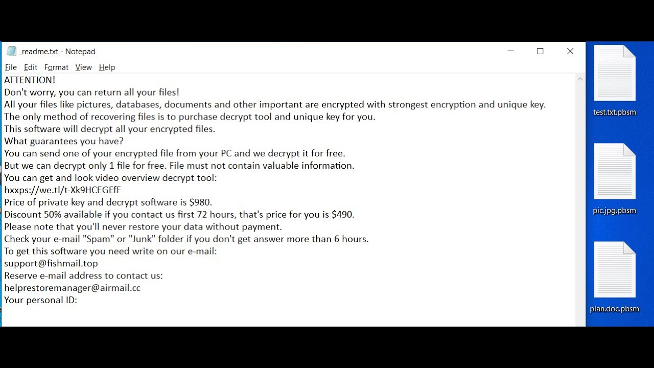 Pbsm ransomware [.pbsm Files Virus] REMOVAL & DECRYPTION - YouTube