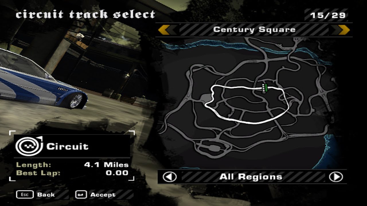 need for speed most wanted Circuit MAP - Century Square BMW M3 GTR ...