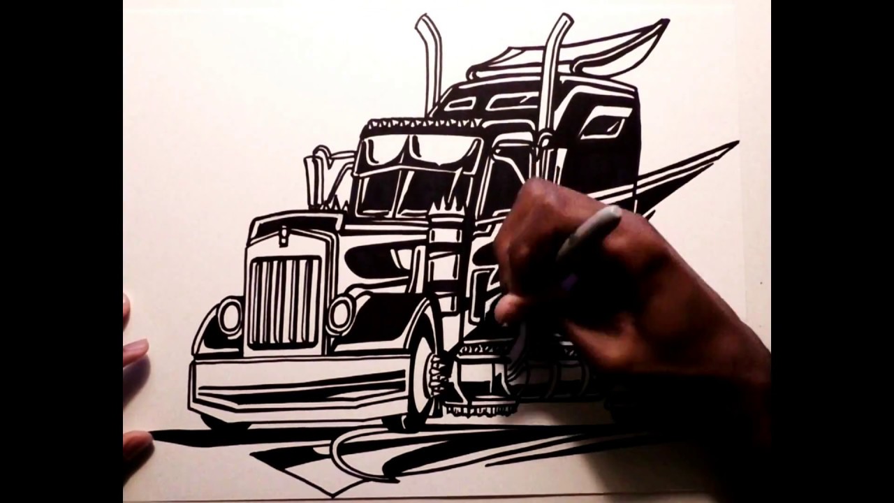 DRAWING TRUCKS!!! Kenworth W900 Custom II - YouTube
